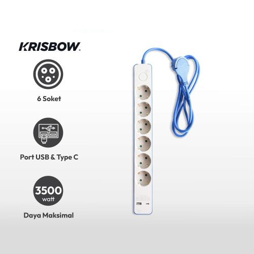 Jual Krisbow Stop Kontak 6 Socket / colokan Dengan Port Usb & Type C ...