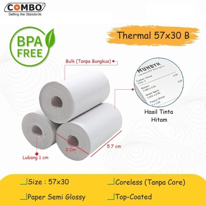 Jual Kertas Thermal Combo 57 x 30 B / 57x30 mm EDC Struk Kasir Register ...
