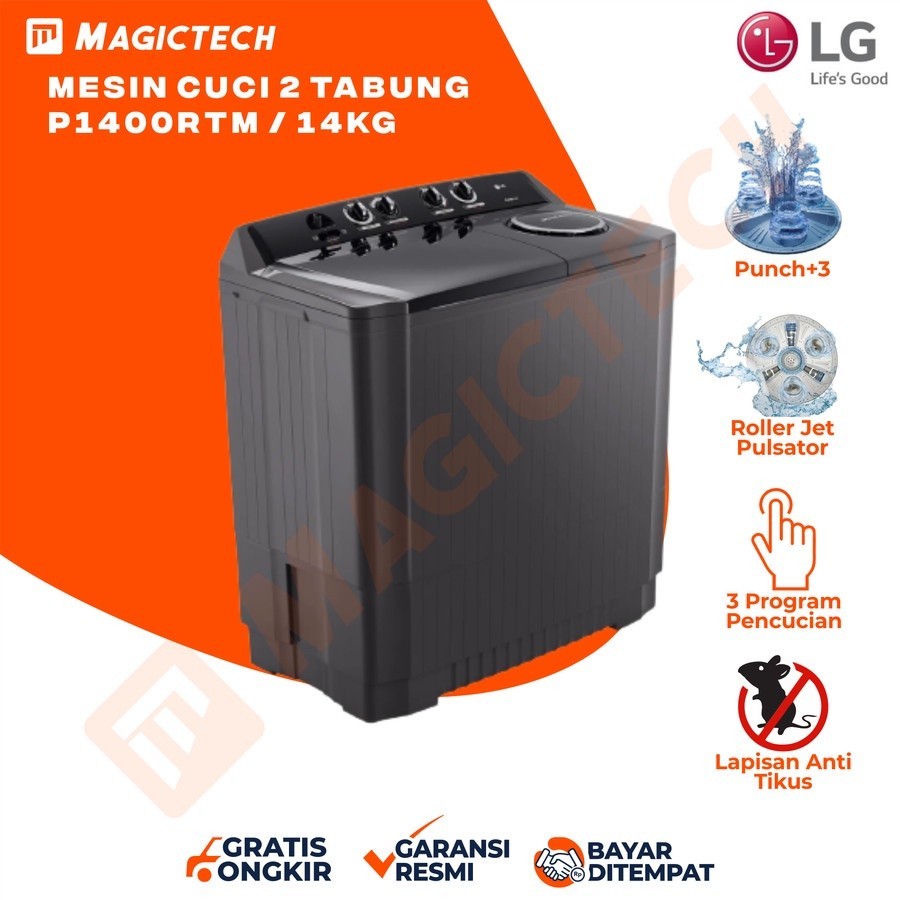 Jual MESIN CUCI LG 14 KG P1400RT MANUAL 2 TABUNG - HITAM | Shopee Indonesia