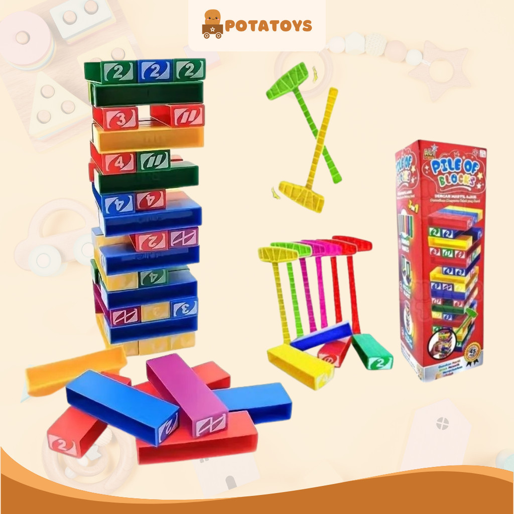 Jual [ POTATOYS ] Pile of Blocks Permainan Tower Stacko 45 Balok ...
