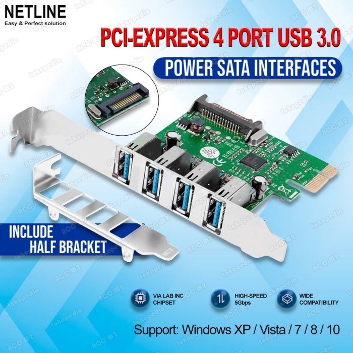Jual PCIE PCI-EXPRESS X4 To 4 Port USB 3.0 with Power SATA Interface | Shopee Indonesia