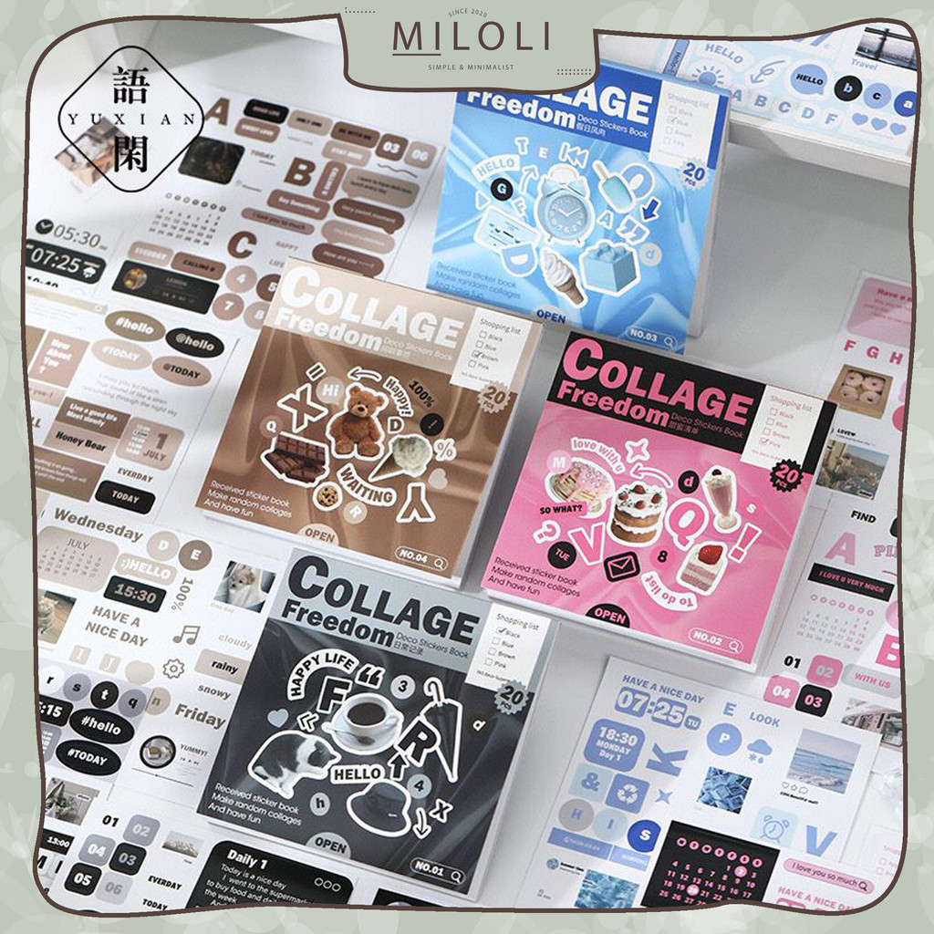 Jual [MILOLI] 20Sheets STICKER COLLAGE FREEDOM Sticker Book Decor DIY ...