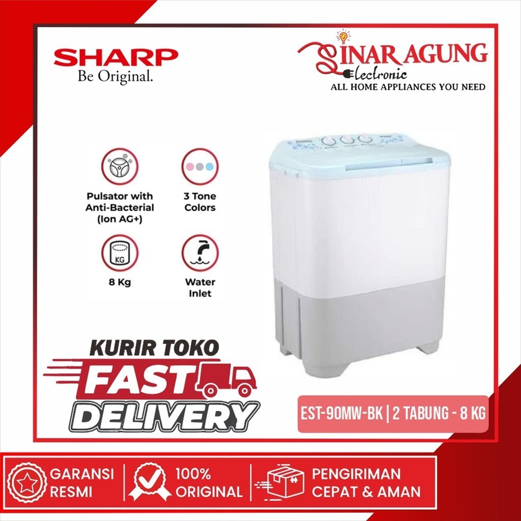 Jual SHARP EST90MW-BK / EST-90MW-BK BIRU MESIN CUCI 2 TABUNG - GARANSI RESMI | Shopee Indonesia