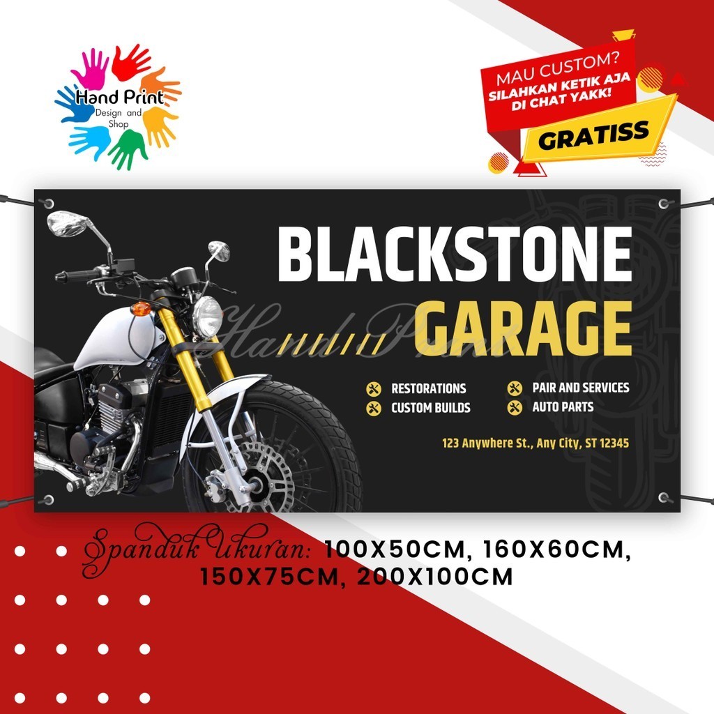 Jual Cetak Spanduk Banner Bengkel Motor Garage Hitam MMT Spanduk Custom ...