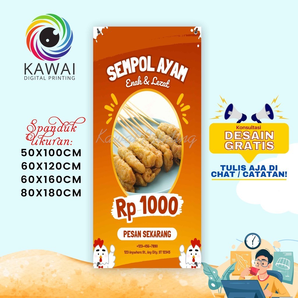 Jual Spanduk Banner MMT Jualan Sempol Ayam Oren Ukuran 60x160 | Shopee ...