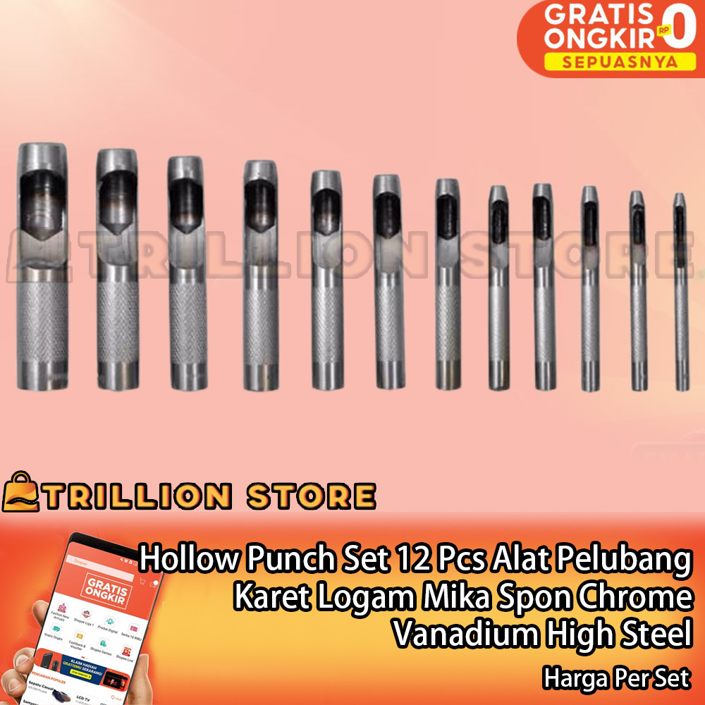 Jual Hollow Punch Set 12 Pcs Alat Pelubang Karet Logam Mika Spon Chrome ...