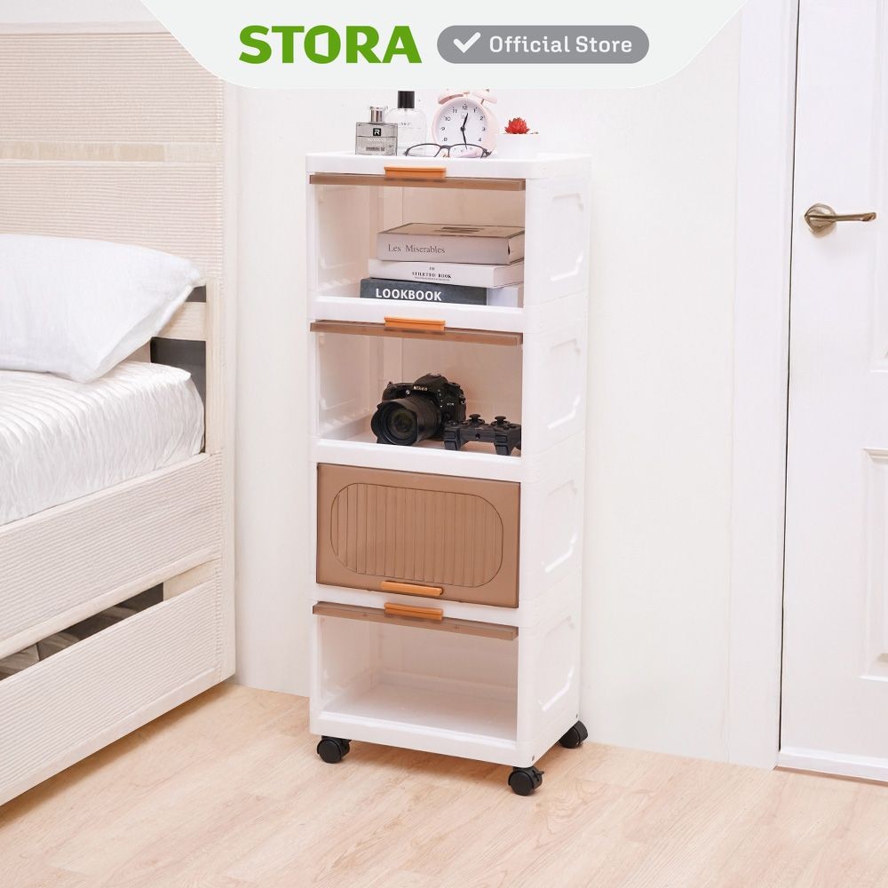 Jual Stora Rak Penyimpanan 4 Tingkat Dengan Roda - Cokelat Organizer ...