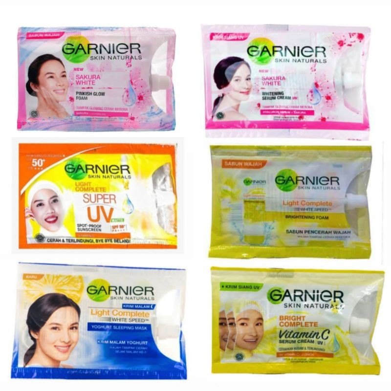 Jual Garnier sachet fw cream Light complete sakura Uv yougurt 9ml ...