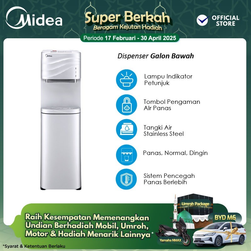 Jual Midea Water Dispenser Galon Bawah Putih 3 Kran Air Panas Dingin YD ...