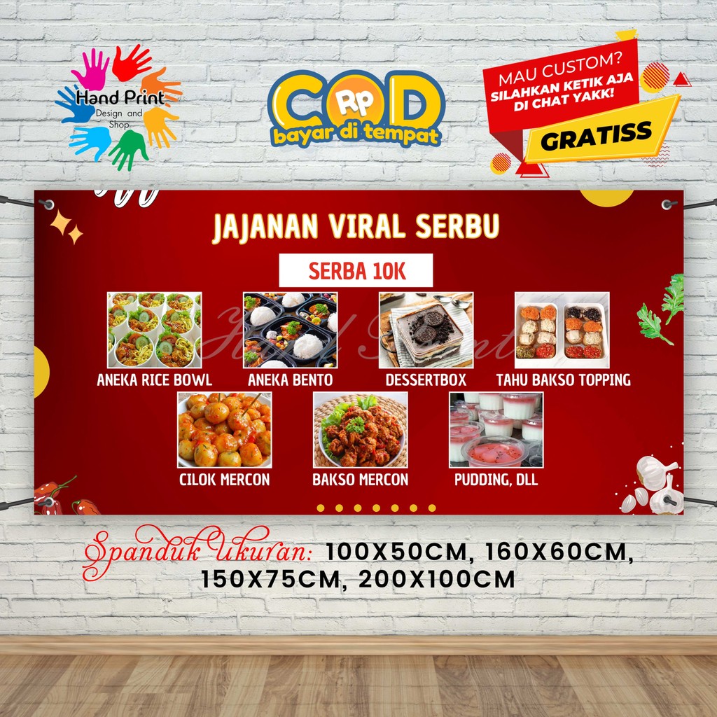 Jual Cetak Spanduk Banner Kedai Menu Jajanan Merah MMT Spanduk Custom ...
