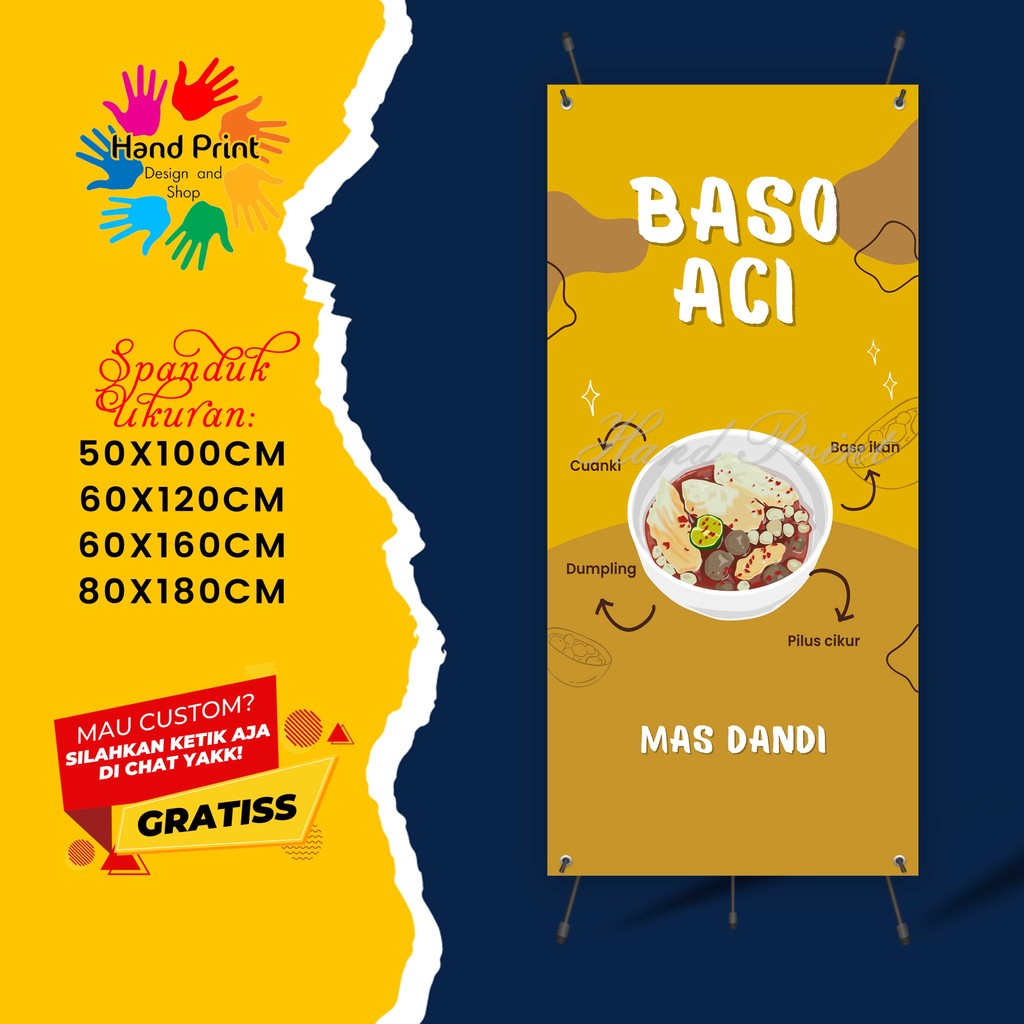 Jual Cetak Spanduk Banner Kedai Baso Aci Kuning MMT Spanduk Custom ...