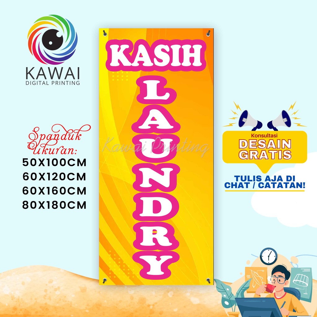 Jual Spanduk Banner MMT Desain Laundry Warna Kuning Ukuran 60x160 ...