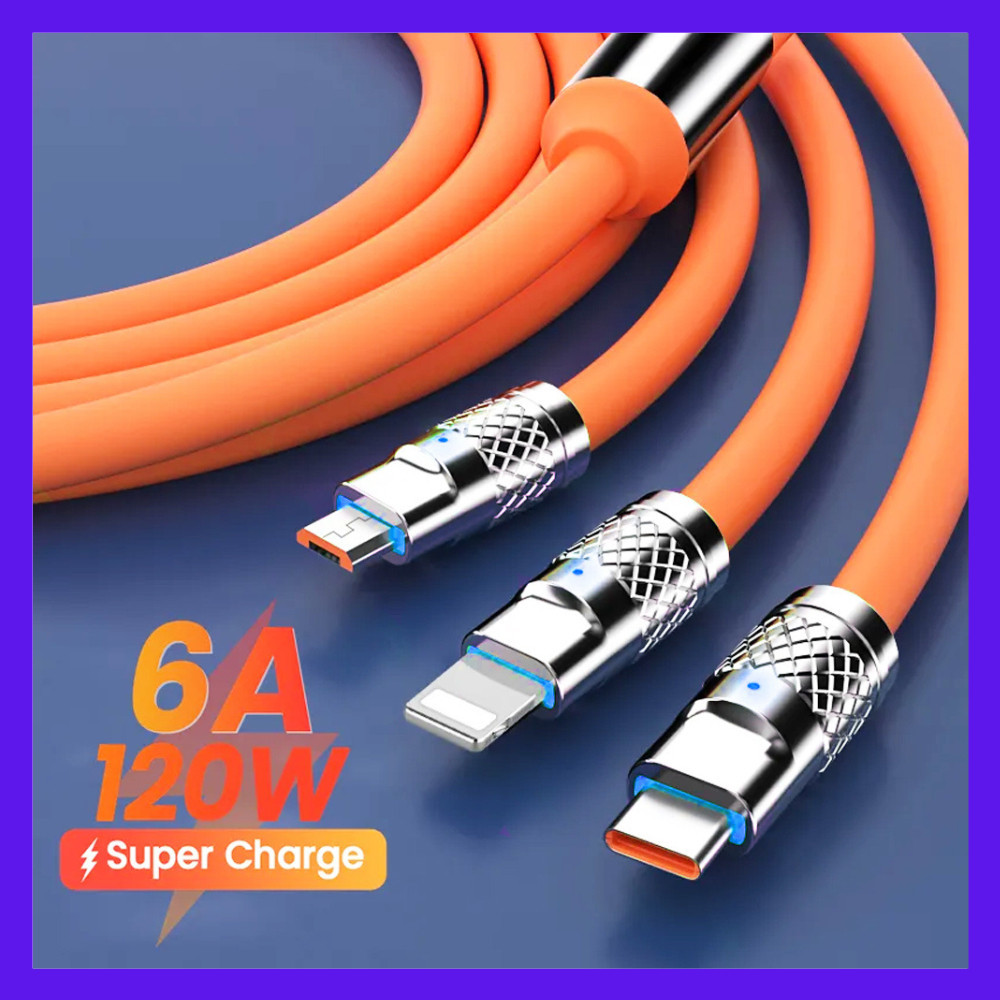 Jual TokoMaspul-Kabel Charger 3in1 Fast Charging Micro USB Lightning USB Type C - D8 - Orange ...