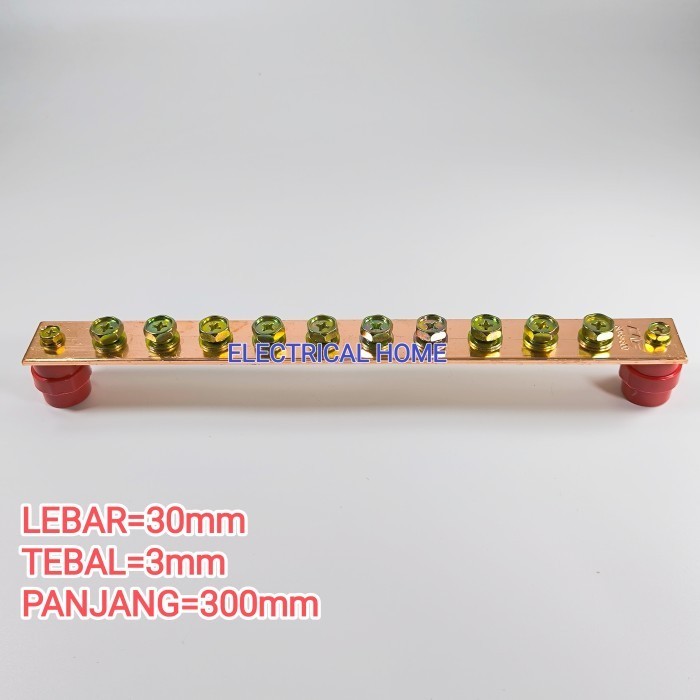 Jual Busbar Tembaga 30 x 3 x 300mm Terminal Nol 10 Baut | Shopee Indonesia
