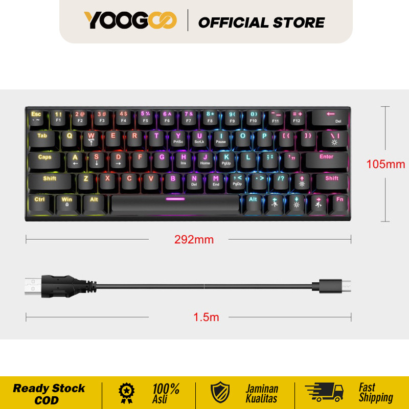 Jual K101D Gaming Mechanical YOOGOO Keyboard Mechanical 63 Keys Wired ...