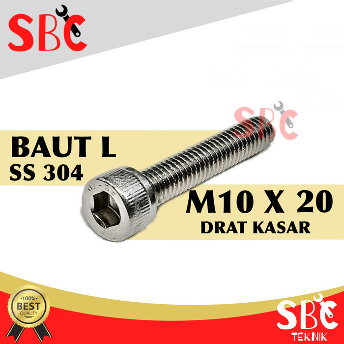 Jual Baut L SS304 M10 x 20 Stainless Steel 304 Socket Cap Screw SUS304 M10X20 | Shopee Indonesia