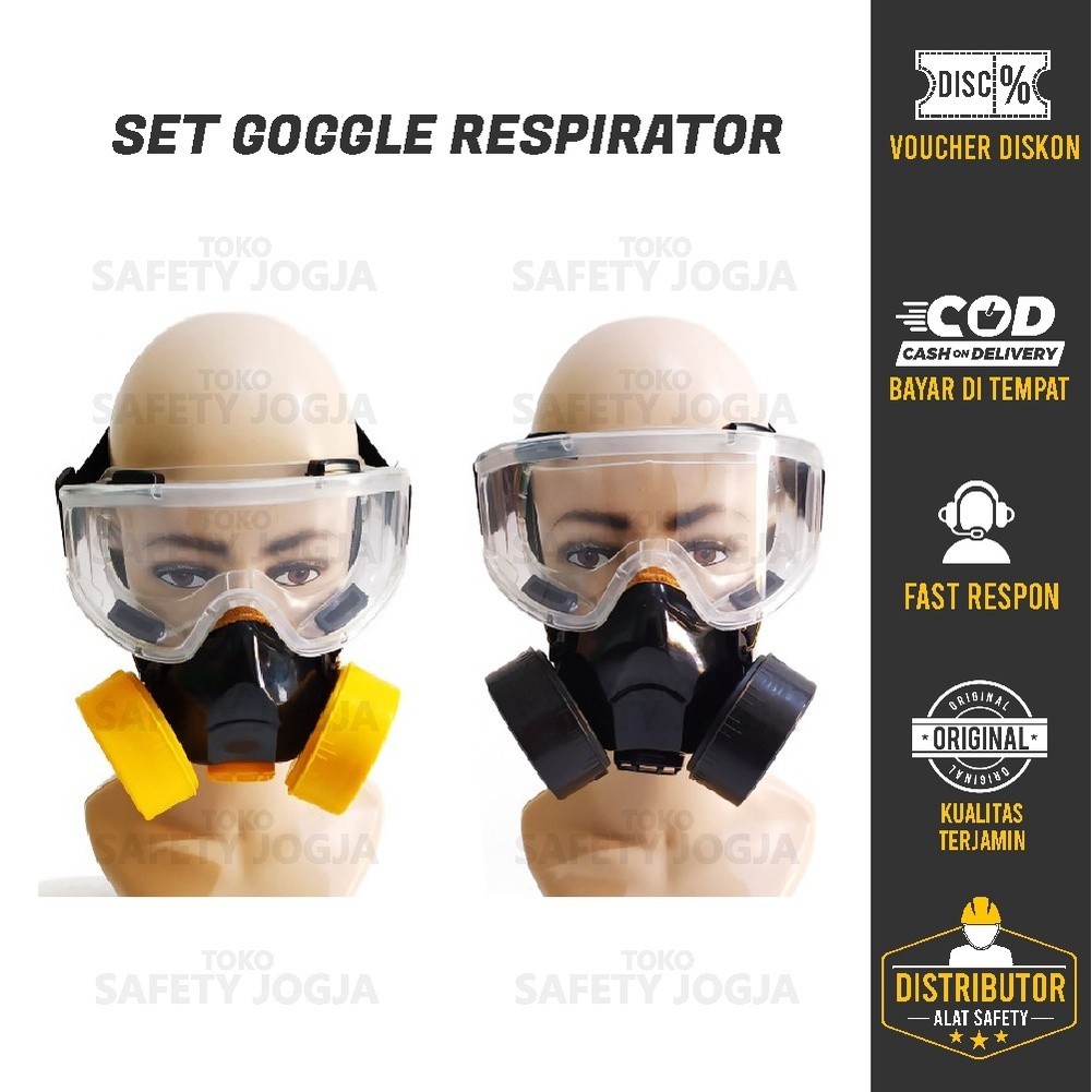 Jual SAFETY FIRST!! MASKER GAS MASK ANTI DEBU 1 Set GOGGLE SAFETY CLEAR ...