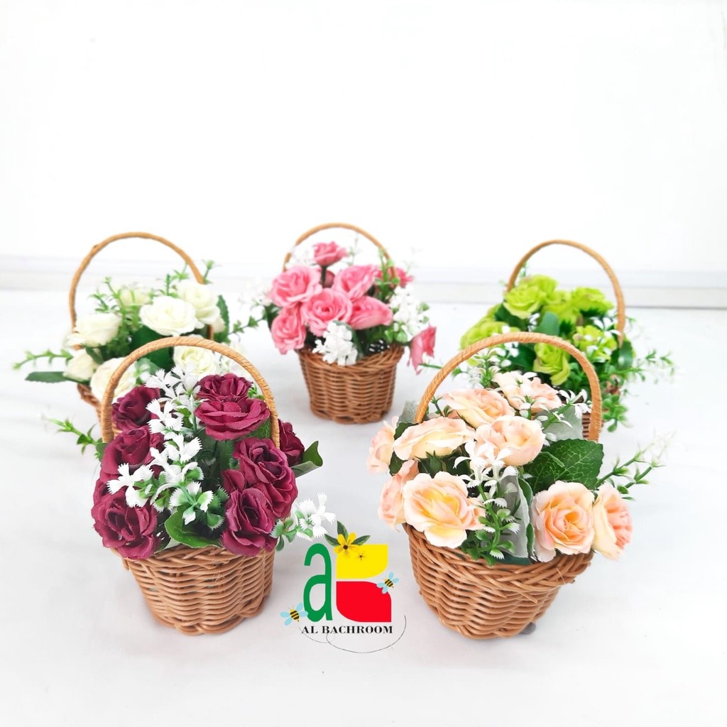 Jual Rangkaian bunga mawar 8032 vas keranjang bunga plastik dekorasi ...