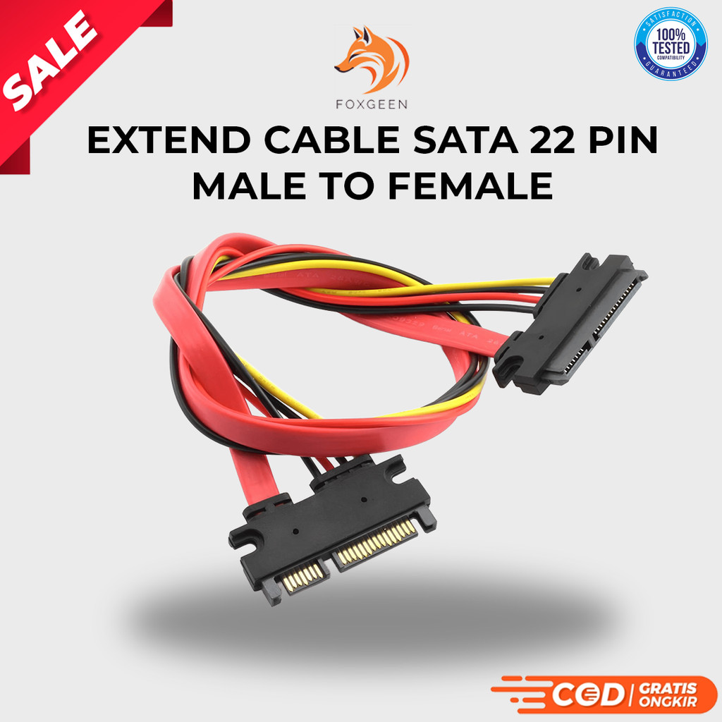 Jual Kabel Sata 22 Pin Male Female Data Power Extension cable combo Hdd ...