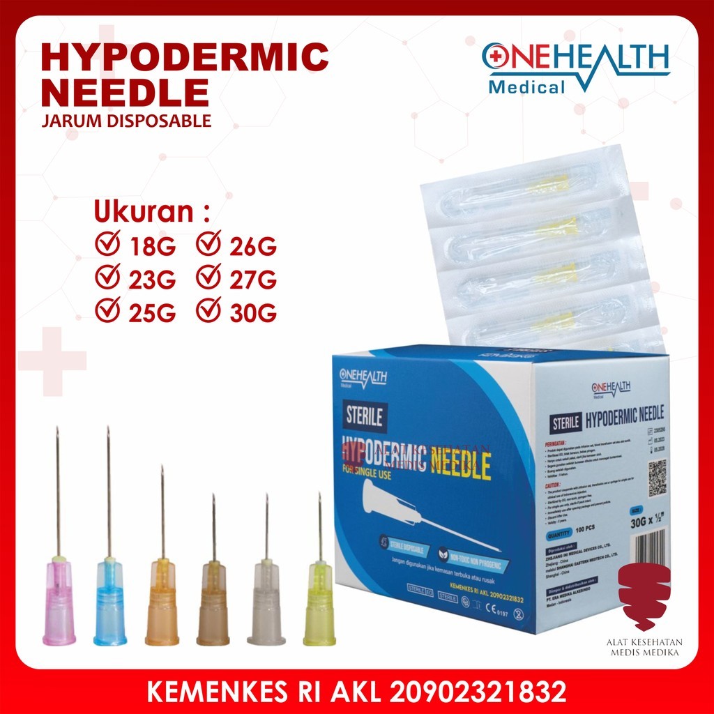 Jual Hypodermic Needle OneHealth 18G 23G 24G 25G 26G 27G 30G Disposable Spuit Syringe Jarum 18 ...