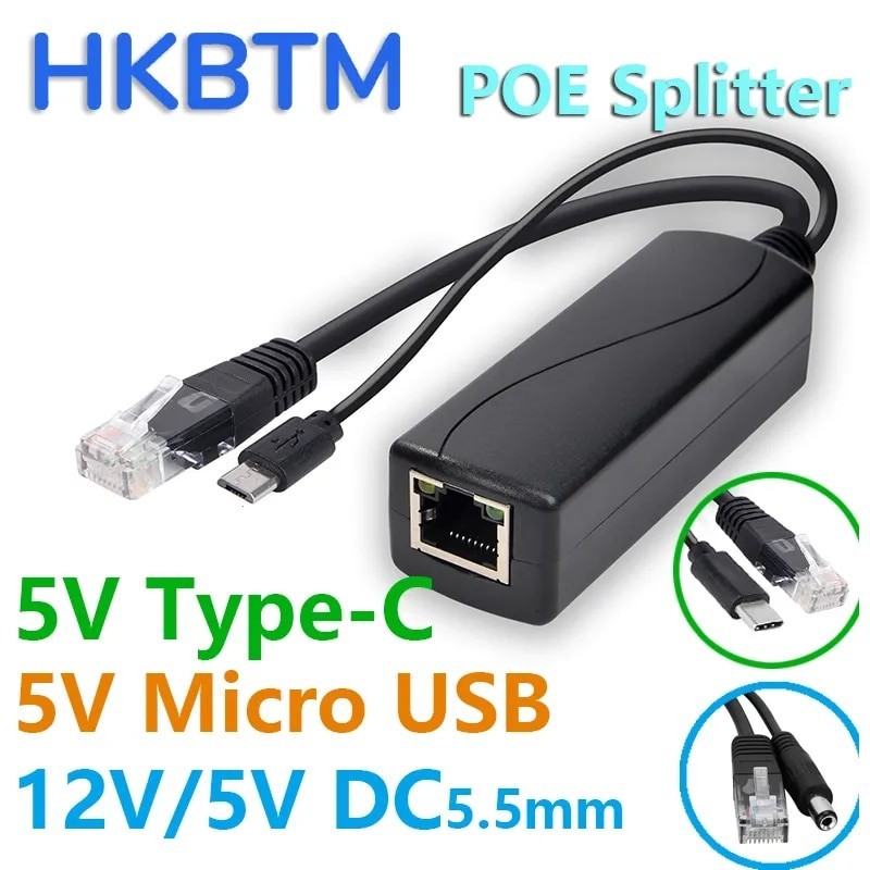 Jual HKBTM POE Splitter 48V To 5V 12V Micro USB tpye-C BarrelJack Power ...