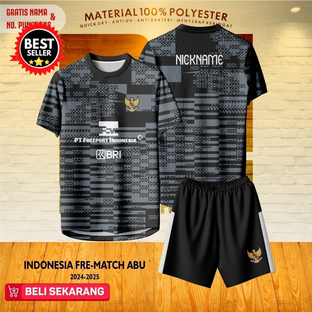Jual Jersey Kaos Baju Atasan SUPORTER TIMNAS INDONESIA PRE-MATCH ABU 2024/2025 | Shopee Indonesia