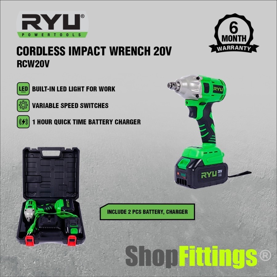 Jual RYU RCW 20 volt Cordless Impact Wrench Bor Baterai Buka Baut Ban 4 ...