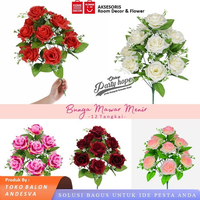 Jual Bunga Mawar 12 Kuntum / Bunga Plastik Tanaman hias Artificial ...