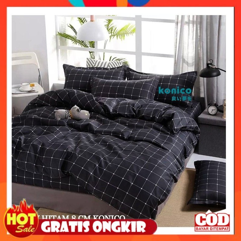 Jual KAIN HALUS ADEM LEMBUT TEBAL / Konico sprei set bahan mikrotex motif kotak hitam putih abu ...