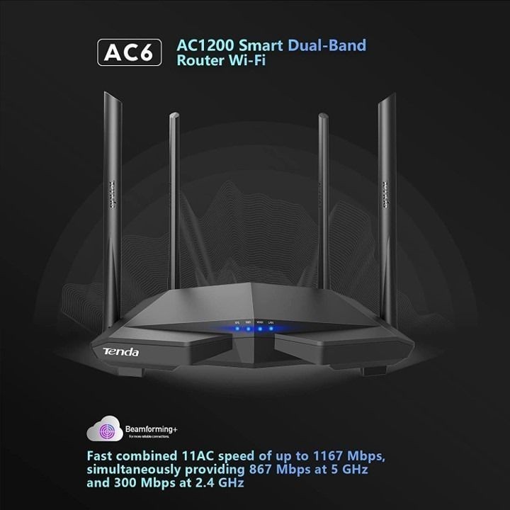 Jual Tenda AC6 Router Wifi Wireless WiFi 1200Mbps 2.4 5.0GHz 4 Antena ...