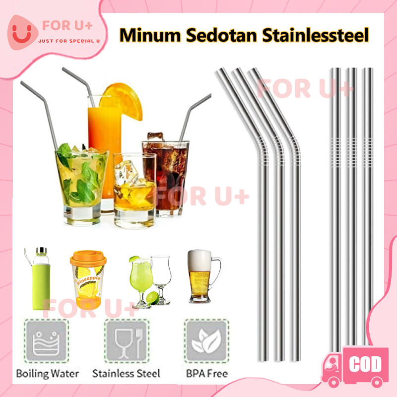 Jual 10Pcs Sedotan Stainless Steel / sedotan stainless bengkok lurus ...
