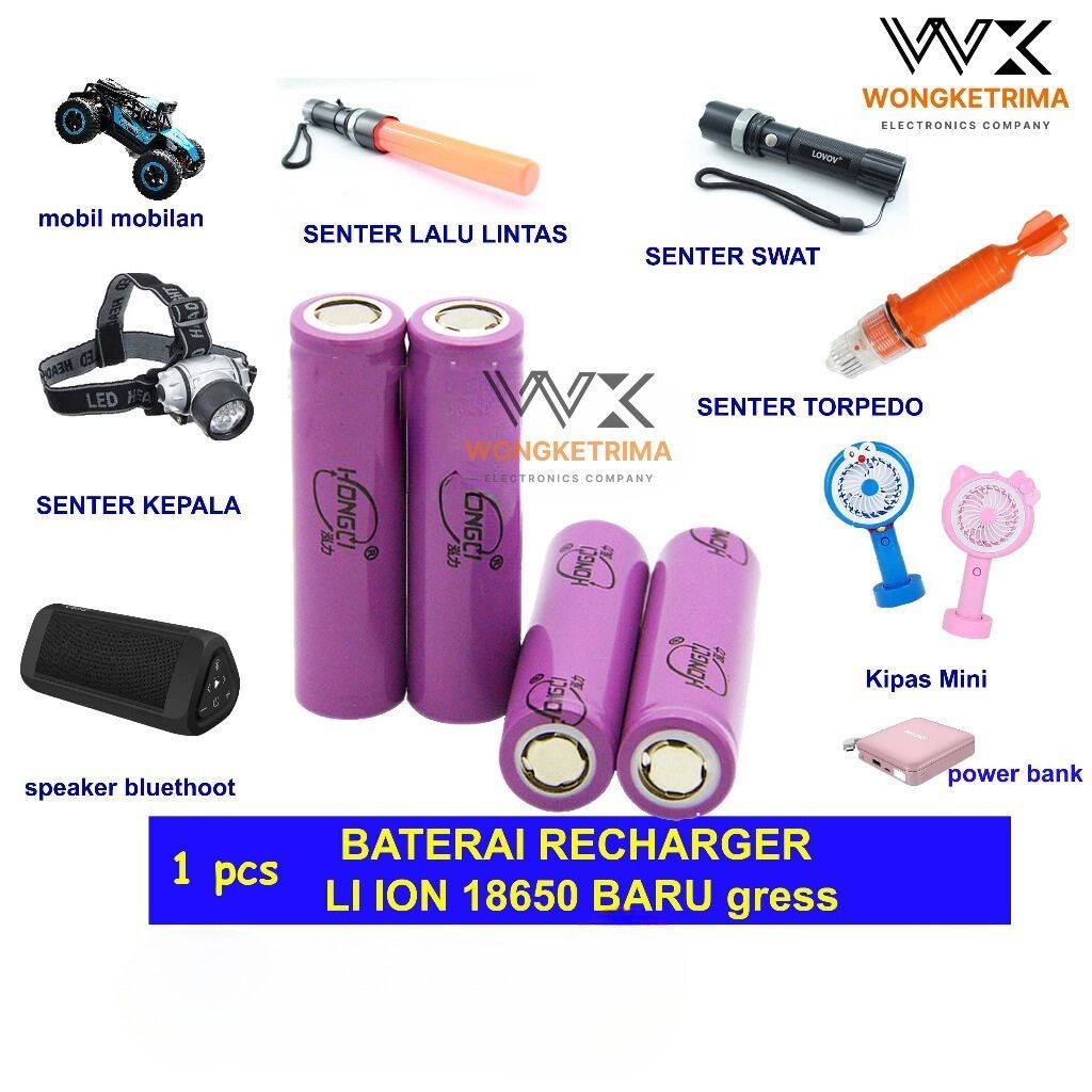 Jual Battery Hongli Baterai 18650 3.7 V 1200 mAh bisa isi / Cas Ulang ...