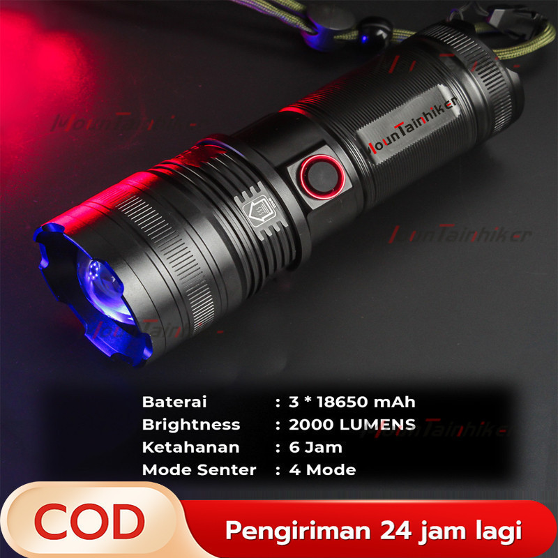 Jual Senter Zoom In Out 2000 Lumens Flashlight Rechargeable SUPER ...