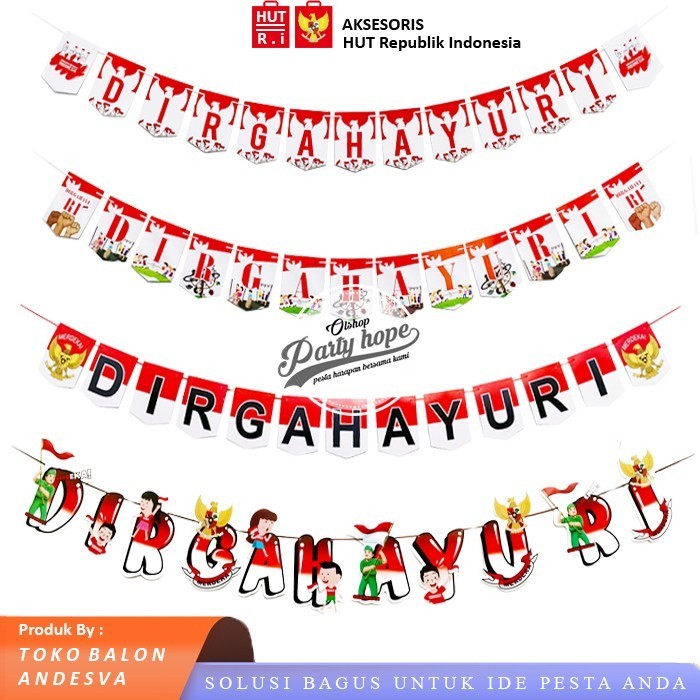 Jual Banner DIRGAHAYU RI / bunting flag HUT RI kemerdekaan / banner Hut ...