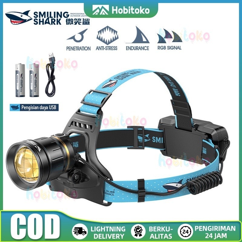 Jual Senter Kepala LED Smiling Shark K255B dengan Zoom - Sensor Tangan ...