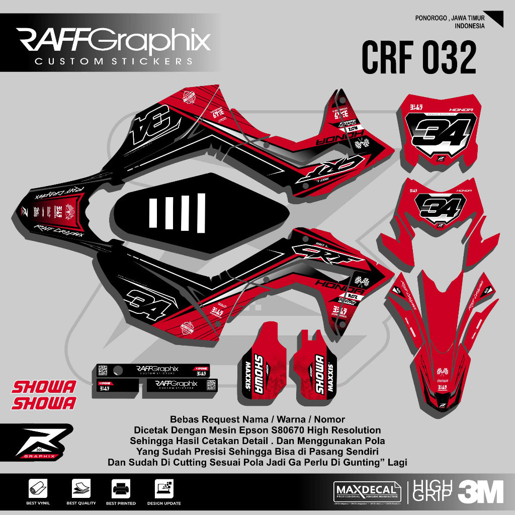 Jual STICKER DECAL CRF 15O L / NEW DESIGN DECAL CRF 150 / CRF 150 MERAH ...