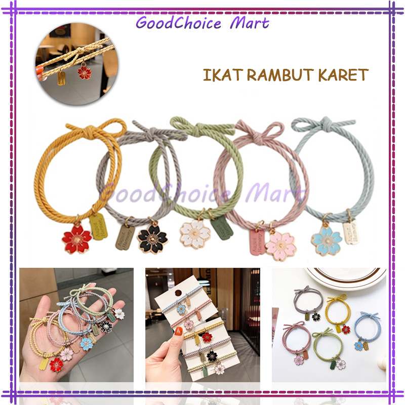 Jual Ikatan rambut korea icon single flower / ikat rambut karet motif ...
