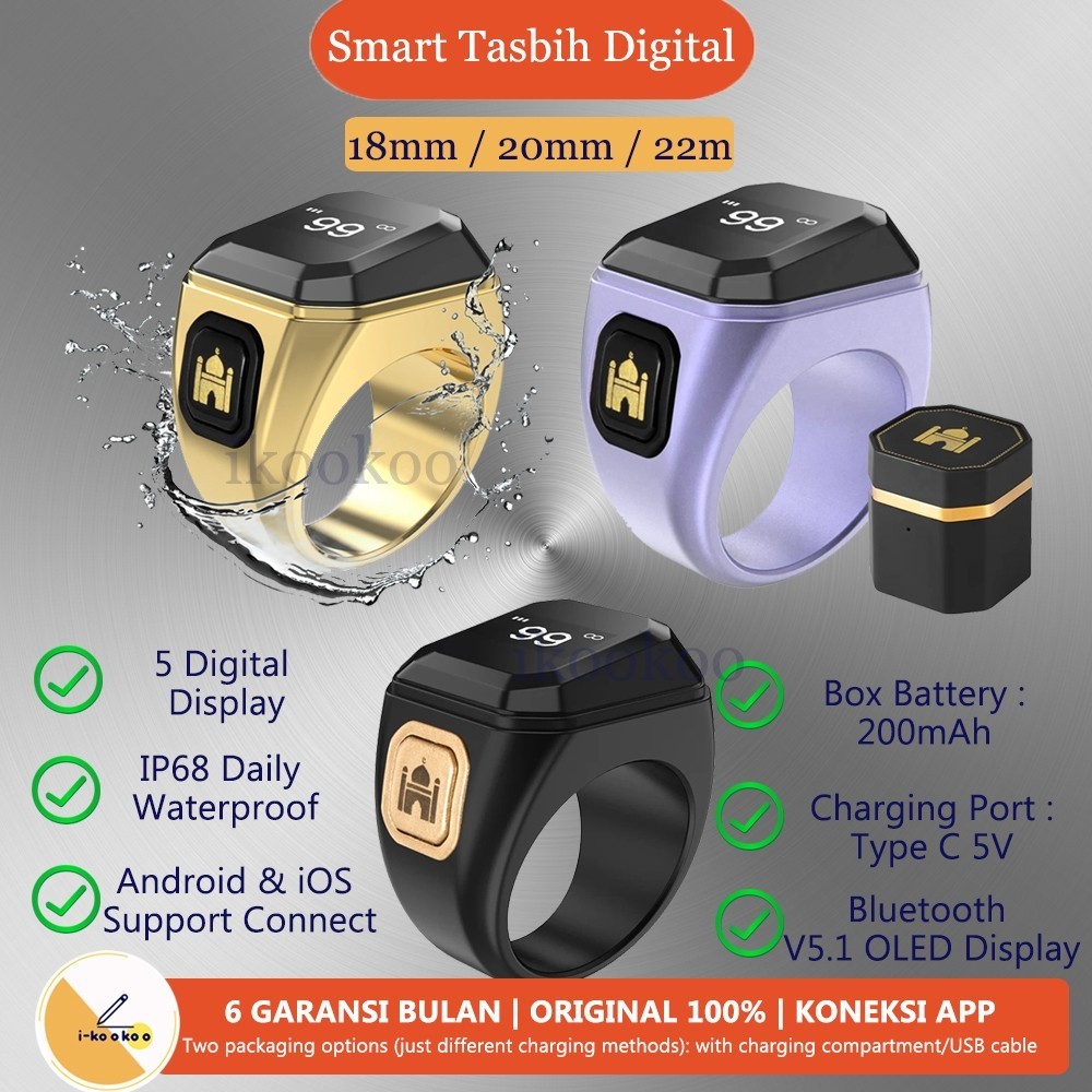 Jual ikookoo Ziker Ring Smart Digital Tasbih Aluminum Alloy Smart ...