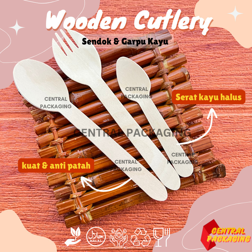 Jual [ECER] SENDOK GARPU DESSERT KAYU / WOODEN DESSERT SPOON / SENDOK ...