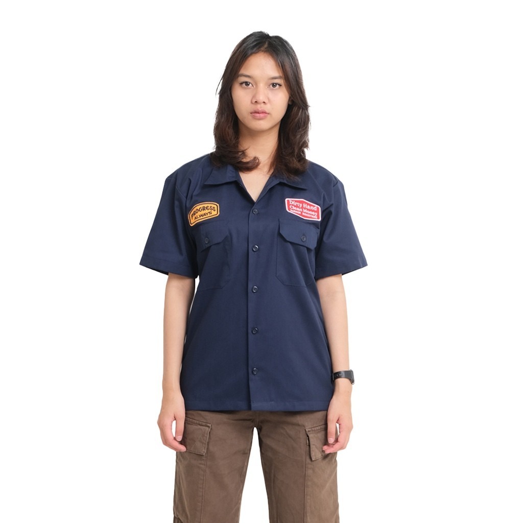 Jual Hanoon Industries – Workshirt Kemeja Kerja Pendek Navy | Shopee ...