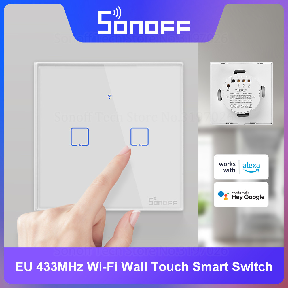 Jual SONOFF T2EU 433Mhz RF WiFi Touch Wall Switch Time Schedule Smart ...