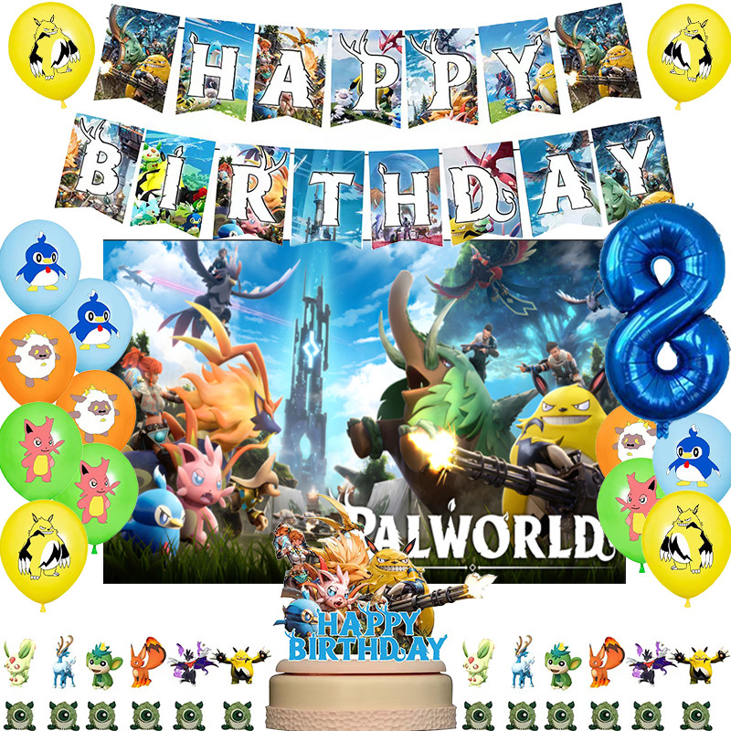 Jual palworld Birthday Party Supplies Balloon Banner Tableware Cake ...