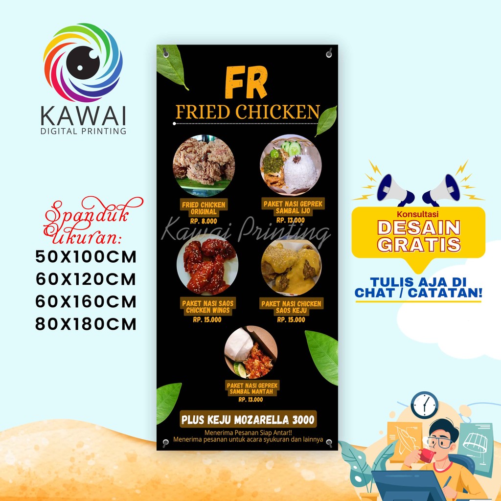 Jual Spanduk Banner MMT Fried Chicken 5 Menu Ukuran 60x160 | Shopee ...
