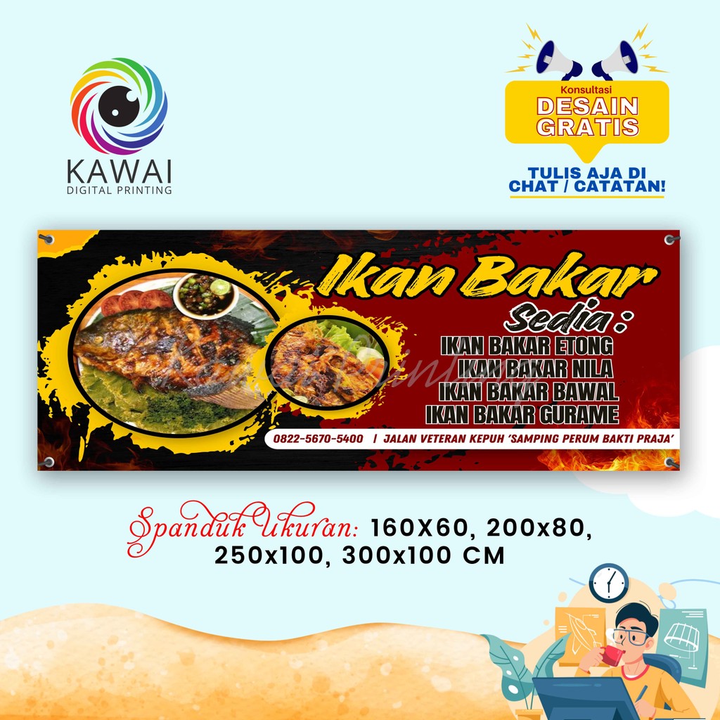 Jual SPANDUK BANNER Ikan Bakar Merah Tua Ukuran 300x100 CM | Shopee ...