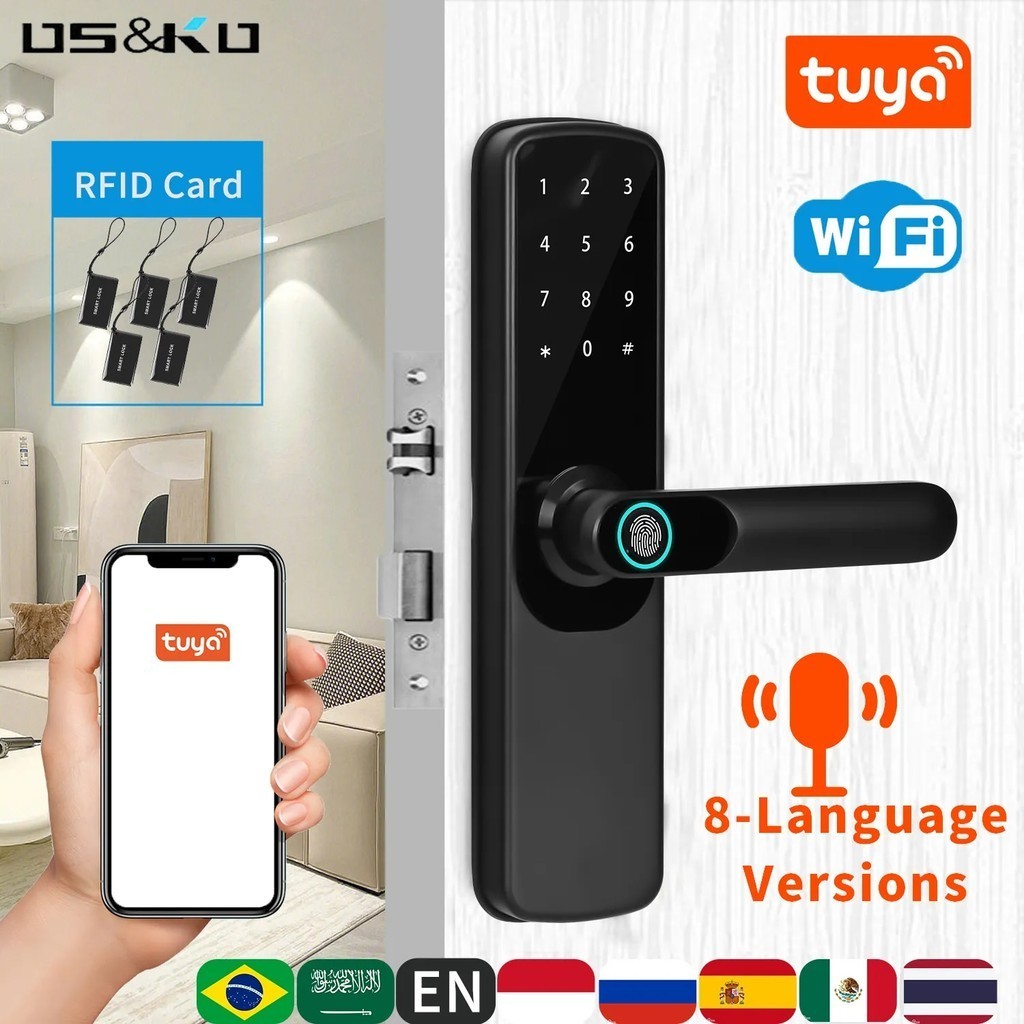 Jual Tuya Wifi Electronic Smart Door Lock With Biometric Fingerprint ...