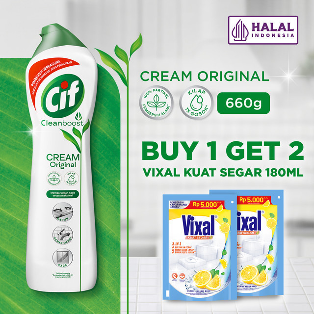 Jual Buy 1 CIF Cream Original 660 G FREE 2 Vixal Kuat Segar 180ml ...