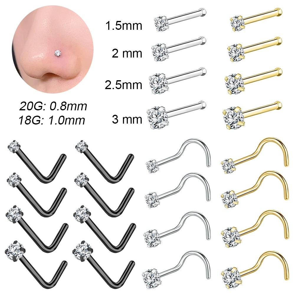 Jual 1 PC 18G/20G Stainless Steel Nostril Piercing 1.5/2/2.5/3mm ...