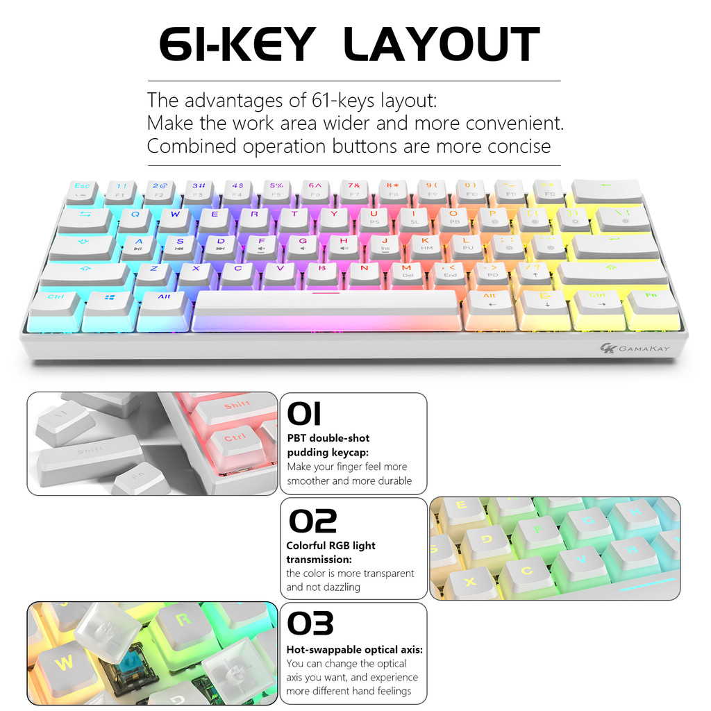 Jual GamaKay MK61 60% Wired RGB Mechanical Keyboard Gateron Optical ...