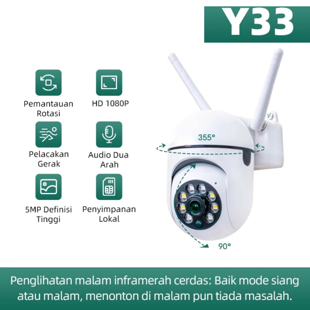 Jual CCTV Smart Y33 Wide Camera Night Vision, IP Camera PTZ V360 Pro Auto Tracking dan ...