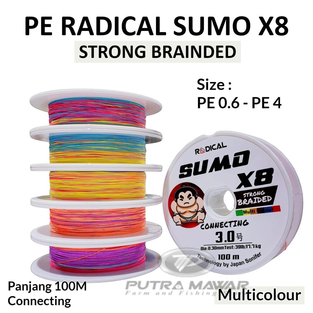 Jual Senar Pancing PE Line Radical Sumo X8 X12 Panjang 100 Meter Conecting Multicolor Atau ...